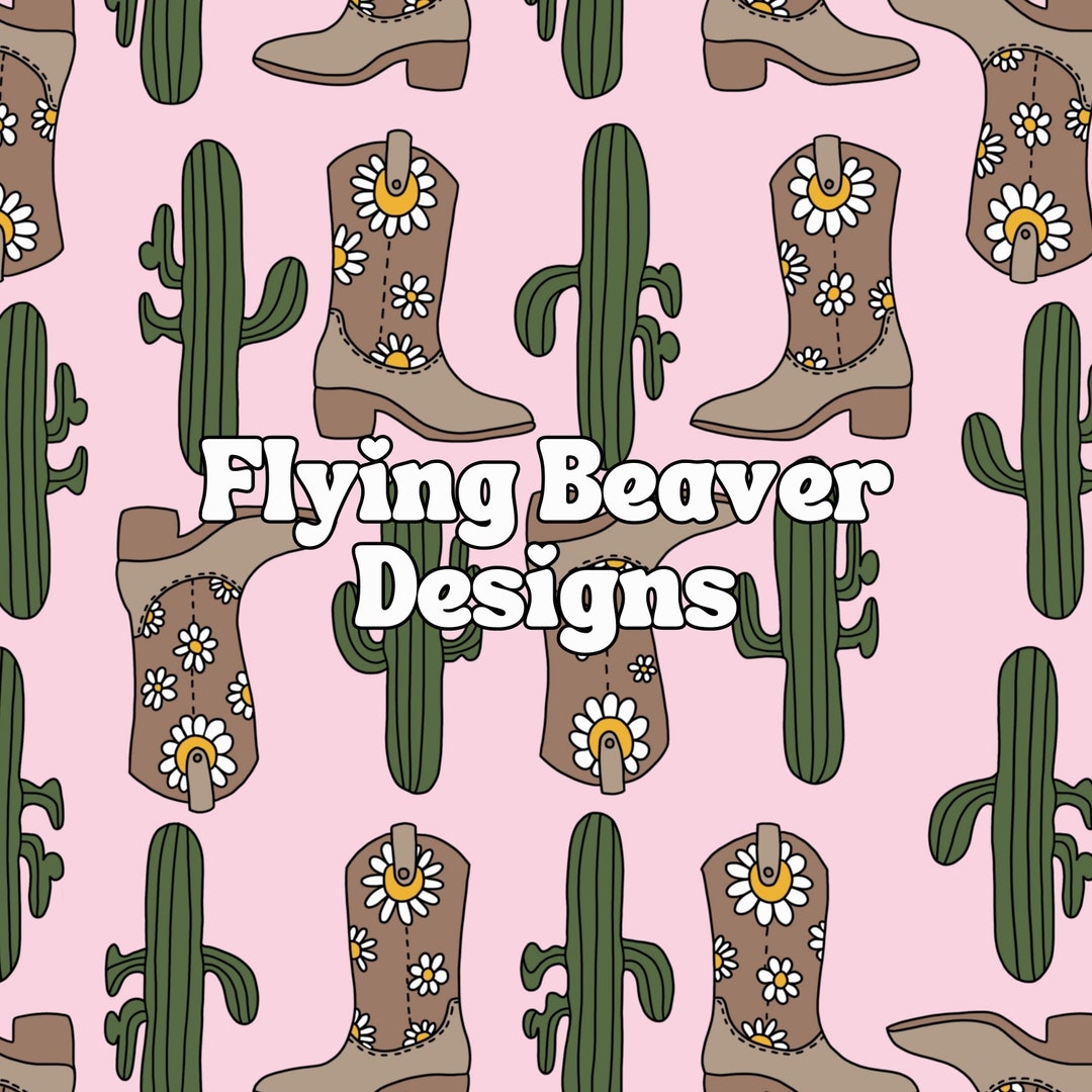 Western Seamless Repeat Pattern Light Pink Cute Cactus Boots Repeating ...