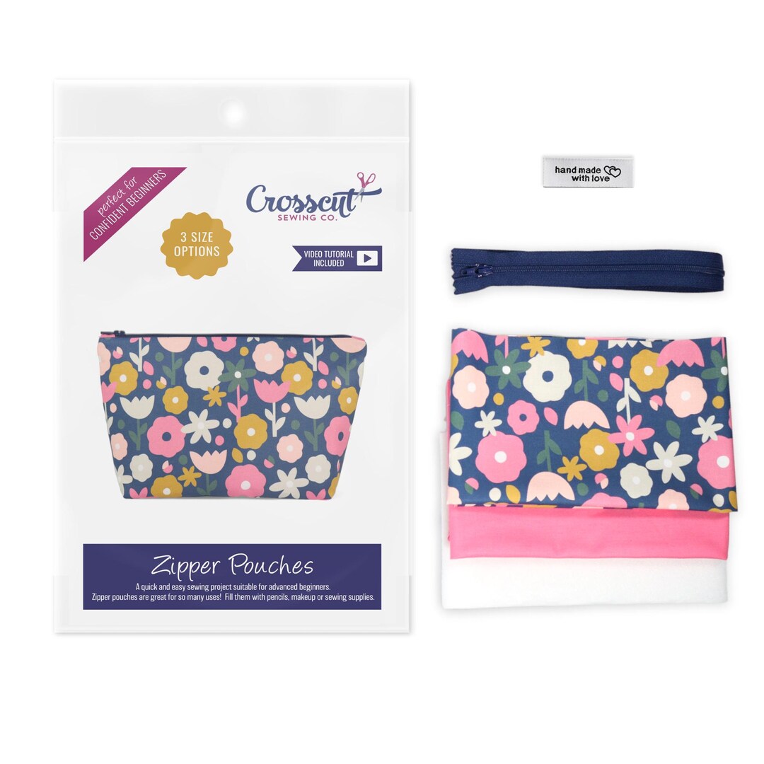 Navy Floral Zipper Pouch Sewing Kit: Beginner Project With Video From ...