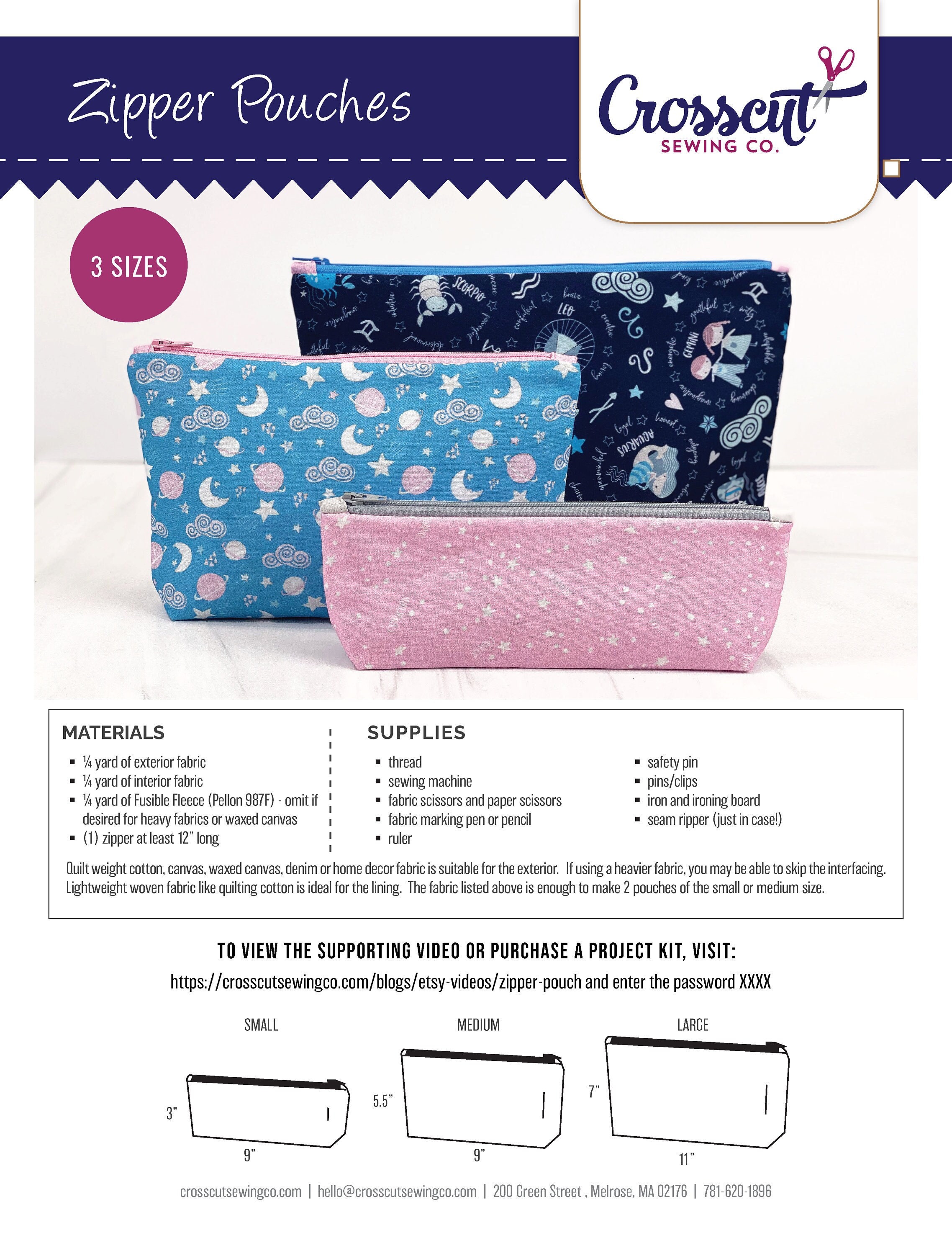 Zipper Pouches Downloadable PDF Pattern & Video Tutorial | Etsy