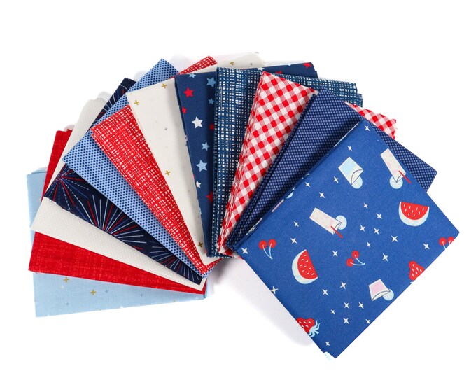 Patriotic Red, White & Blue Curated (12) Fat Quarter Bundle, Red Fat ...