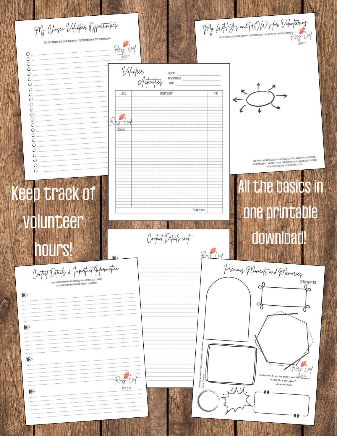 Volunteer Activities Tracking Form - Printable DIGITAL Download - High ...
