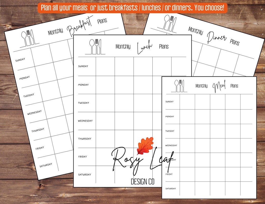 Meal Planning Printables for the Whole Month! DIGITAL DOWNLOAD - Sunday ...