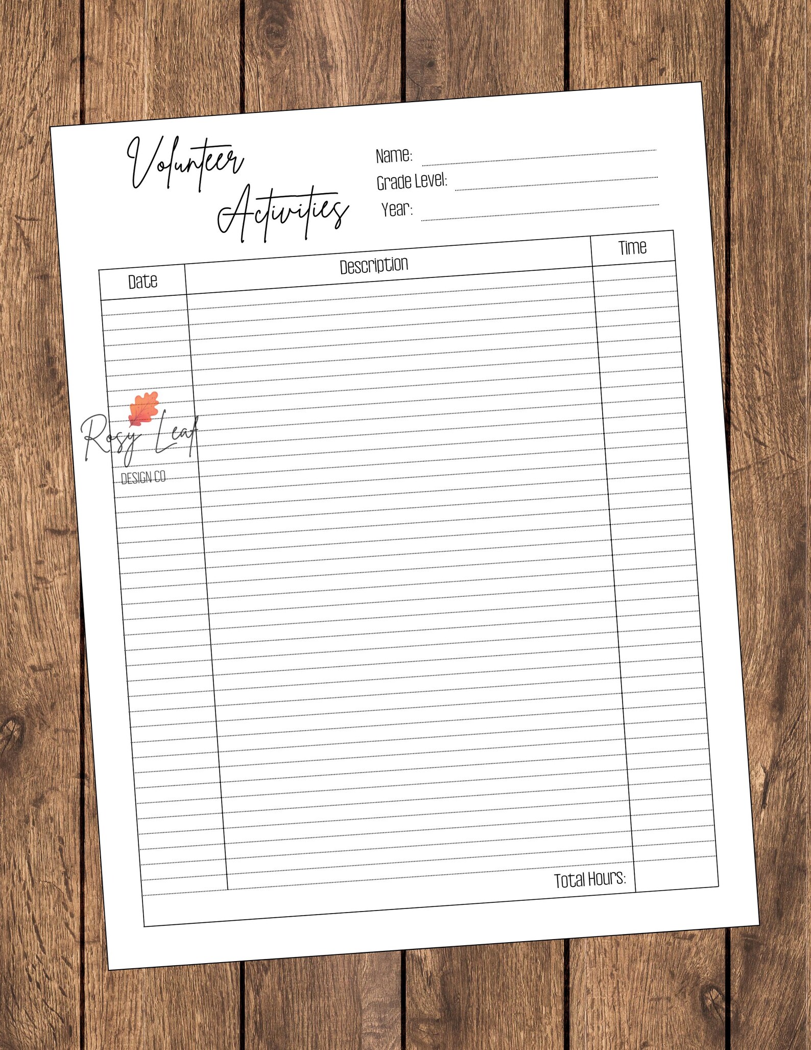 Volunteer Activities Tracking Form - Printable DIGITAL Download - High ...