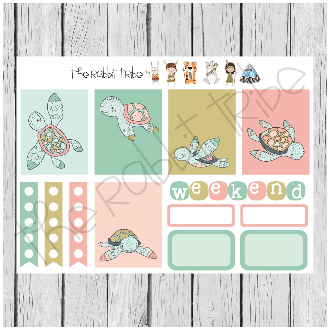 Weekly Sticker Set - Pastel Sea Turtles - Planner Stickers - Etsy