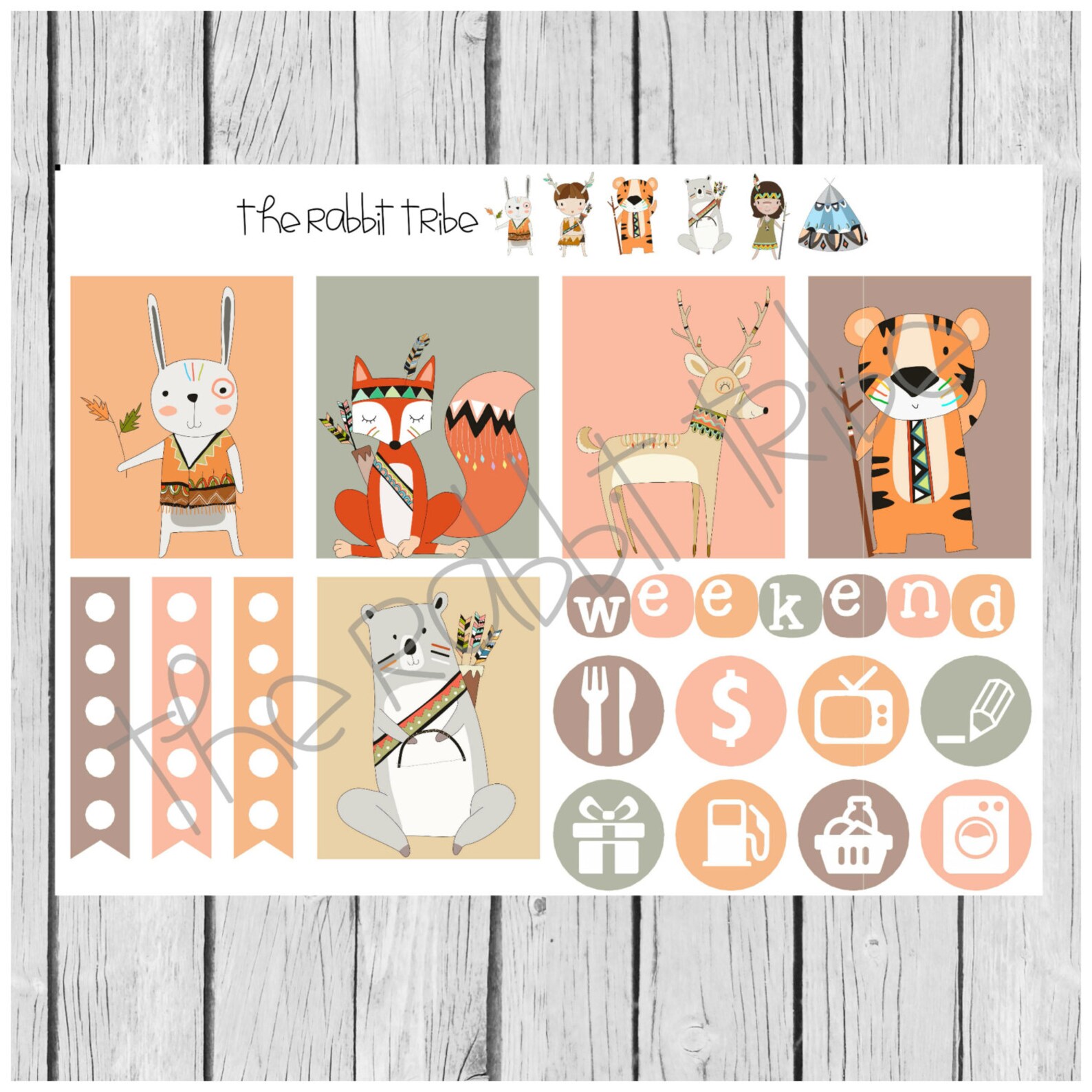 Weekly Sticker Set Tribal Animals Planner Stickers | Etsy