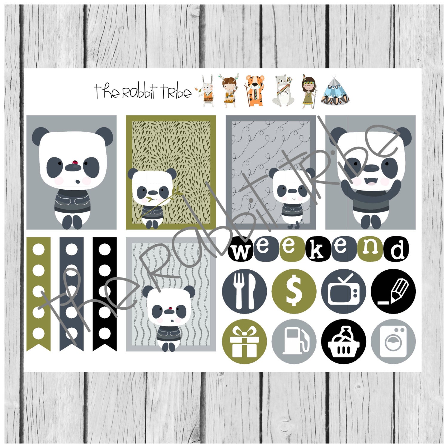 Weekly sticker set pandas planner stickers | Etsy