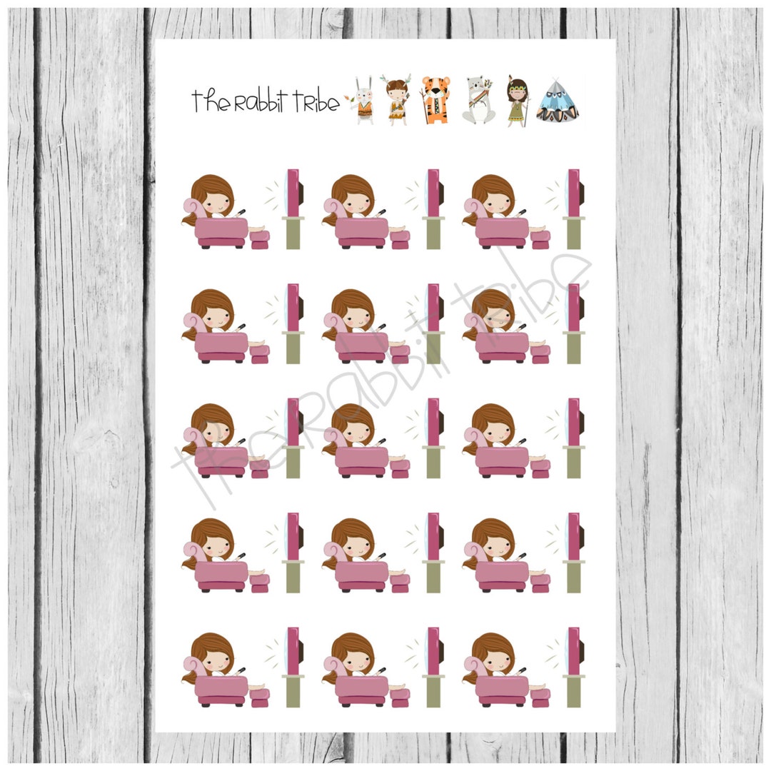 Mini Sticker Sheets - Mini Girls Watching Tv - Planner Stickers - Etsy