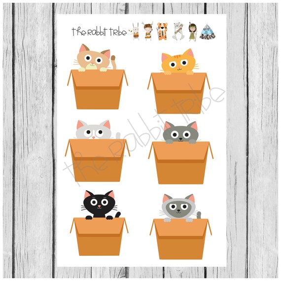 Mini Sticker Sheet Cats in a Box Planner Stickers | Etsy