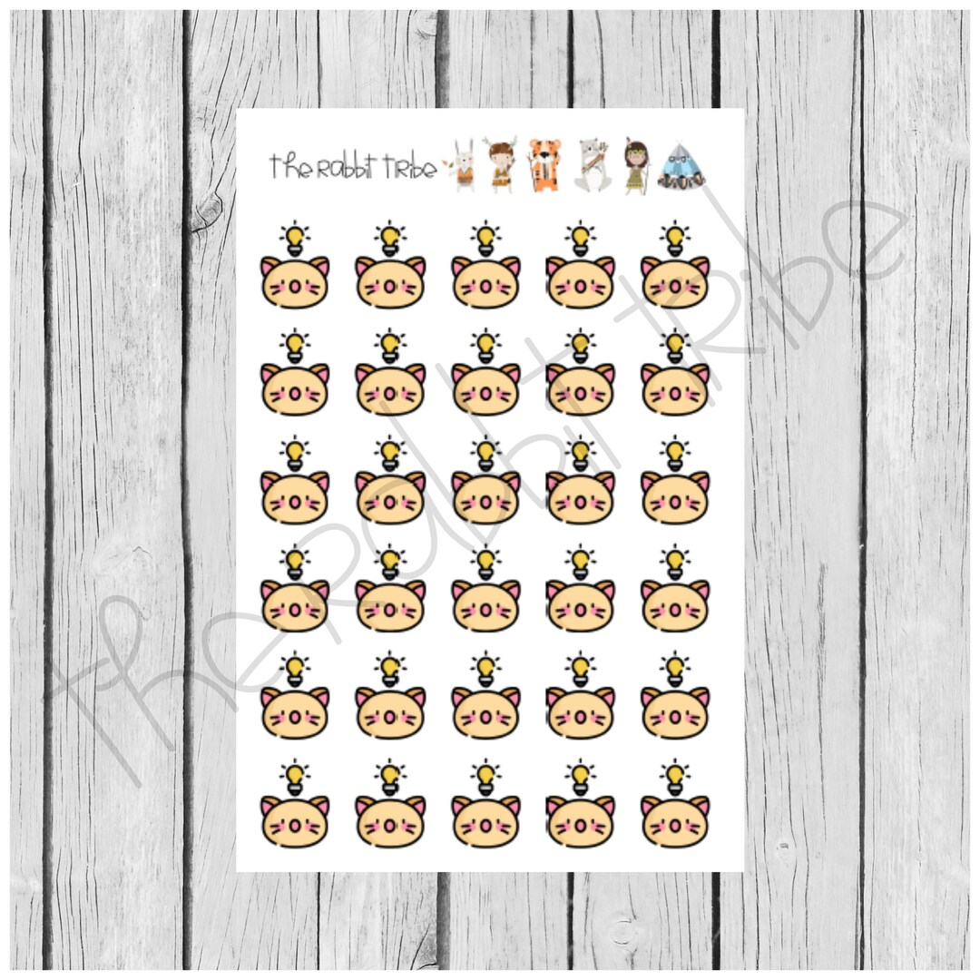Mini Sticker Sheets - Bright Idea Kitty Icon - Planner Stickers - Etsy