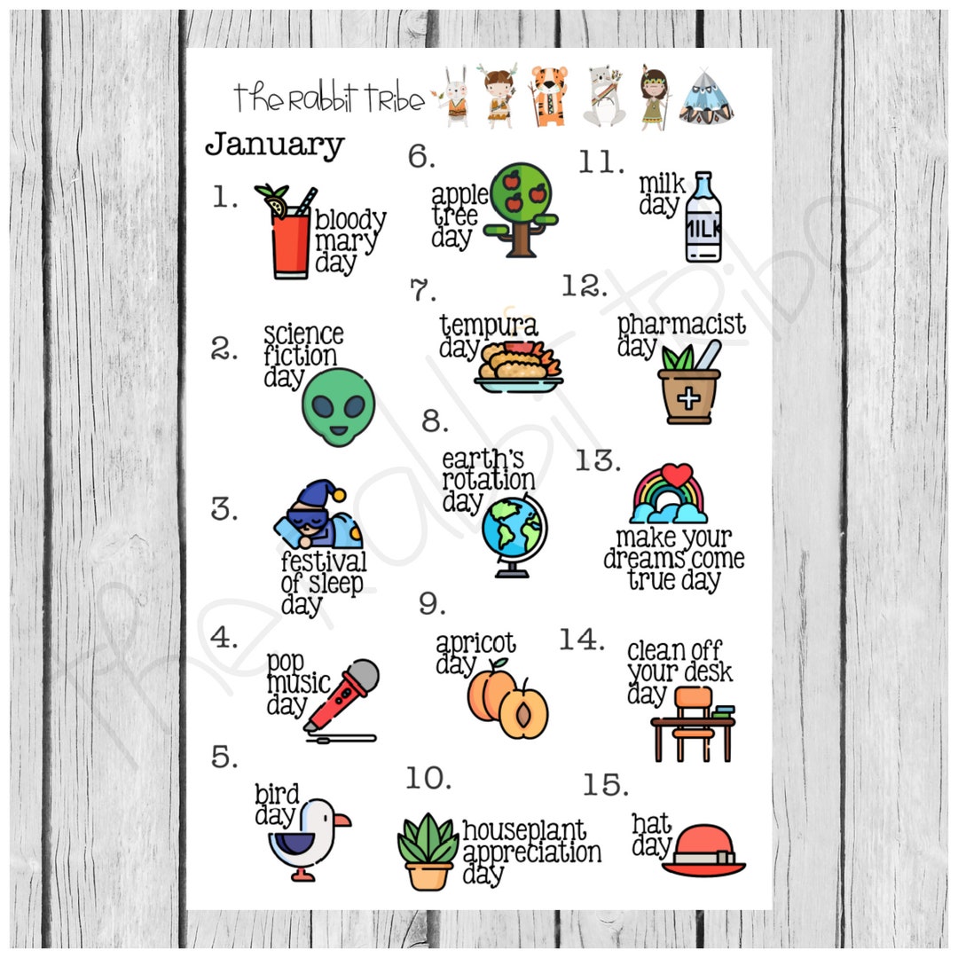 January - Wacky Holidays - Planner Stickers - Etsy