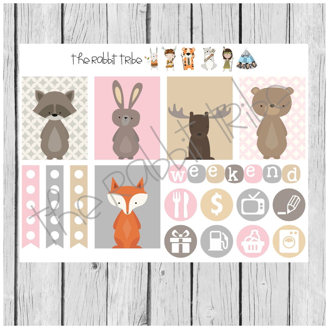 Weekly Sticker Set - Forest Friends, Fox, Bear, Racoon, Moose and ...
