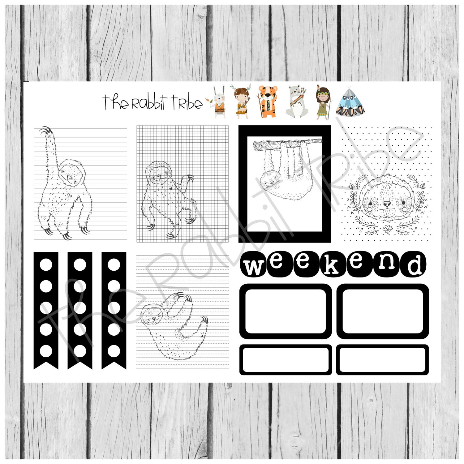 Weekly Sticker Set Sketchy Sloth Planner Stickers | Etsy