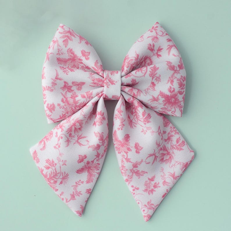 Pink Floral Dog Bow With or Without Tails Coquette Toile Bowtie Pretty ...