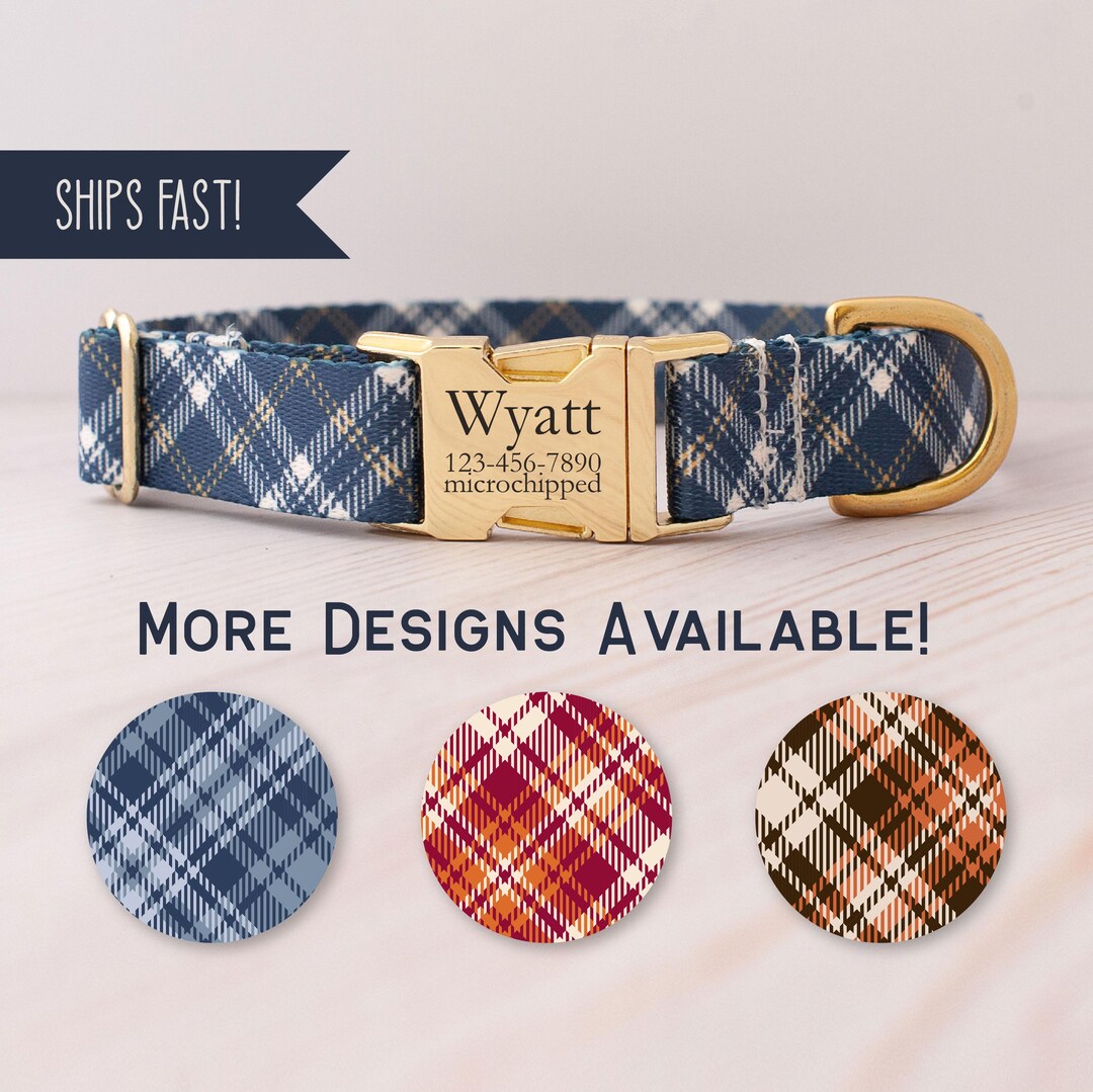 Personalized Plaid Dog Collar for Boy and Girl Dogs Custom Tartan Plaid ...
