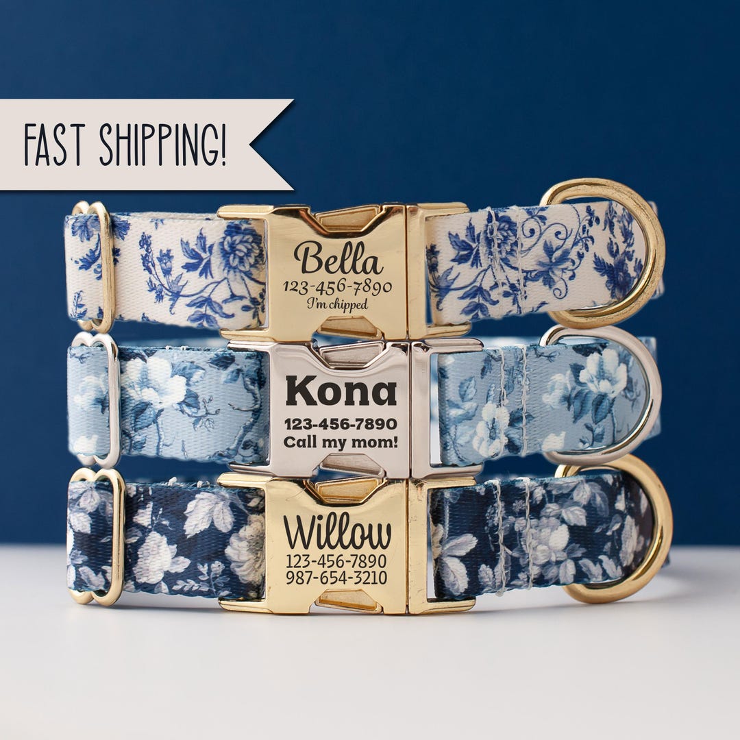 Blue Floral Dog Collar Personalized Chinoiserie Collar for Girls ...