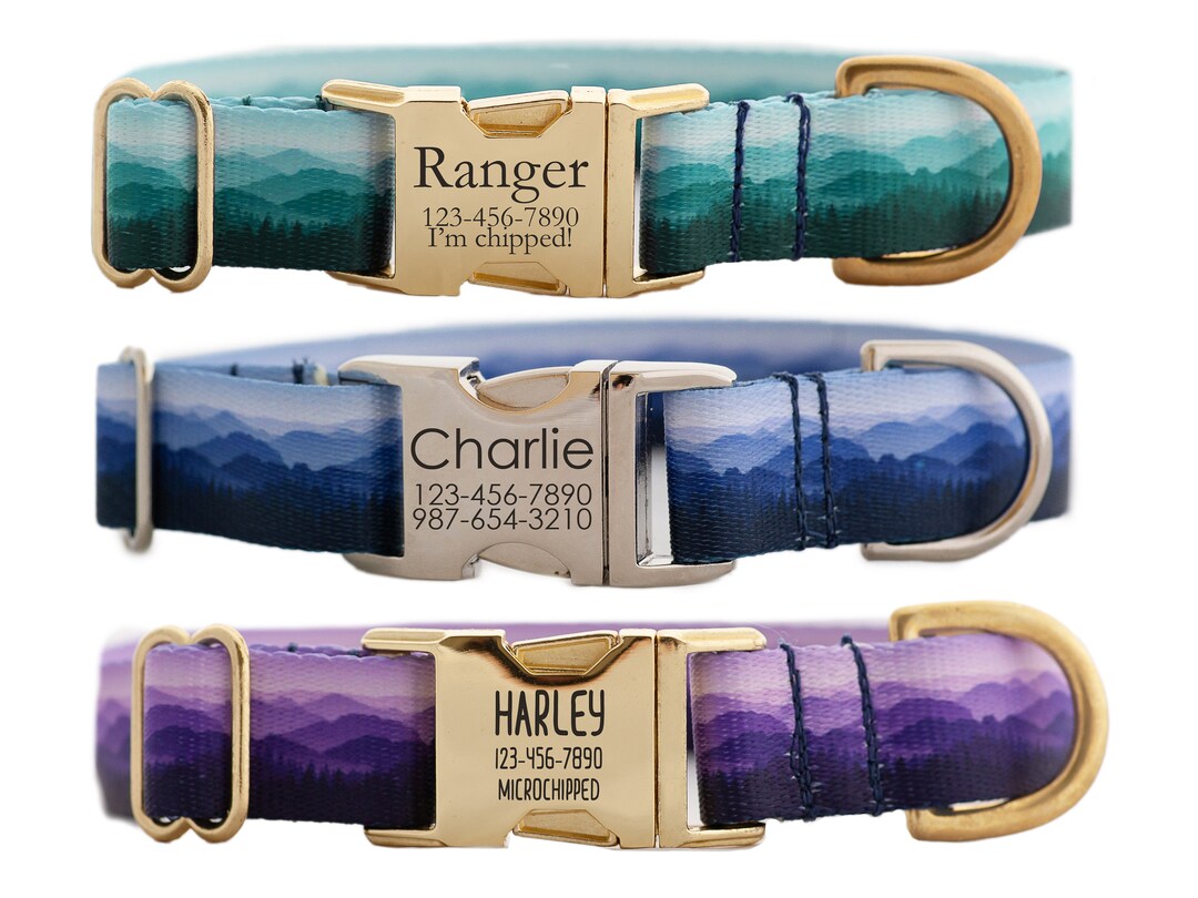 Personalized Mountain Landscape Dog Collar in Teal, Blue, and Purple - Etsy