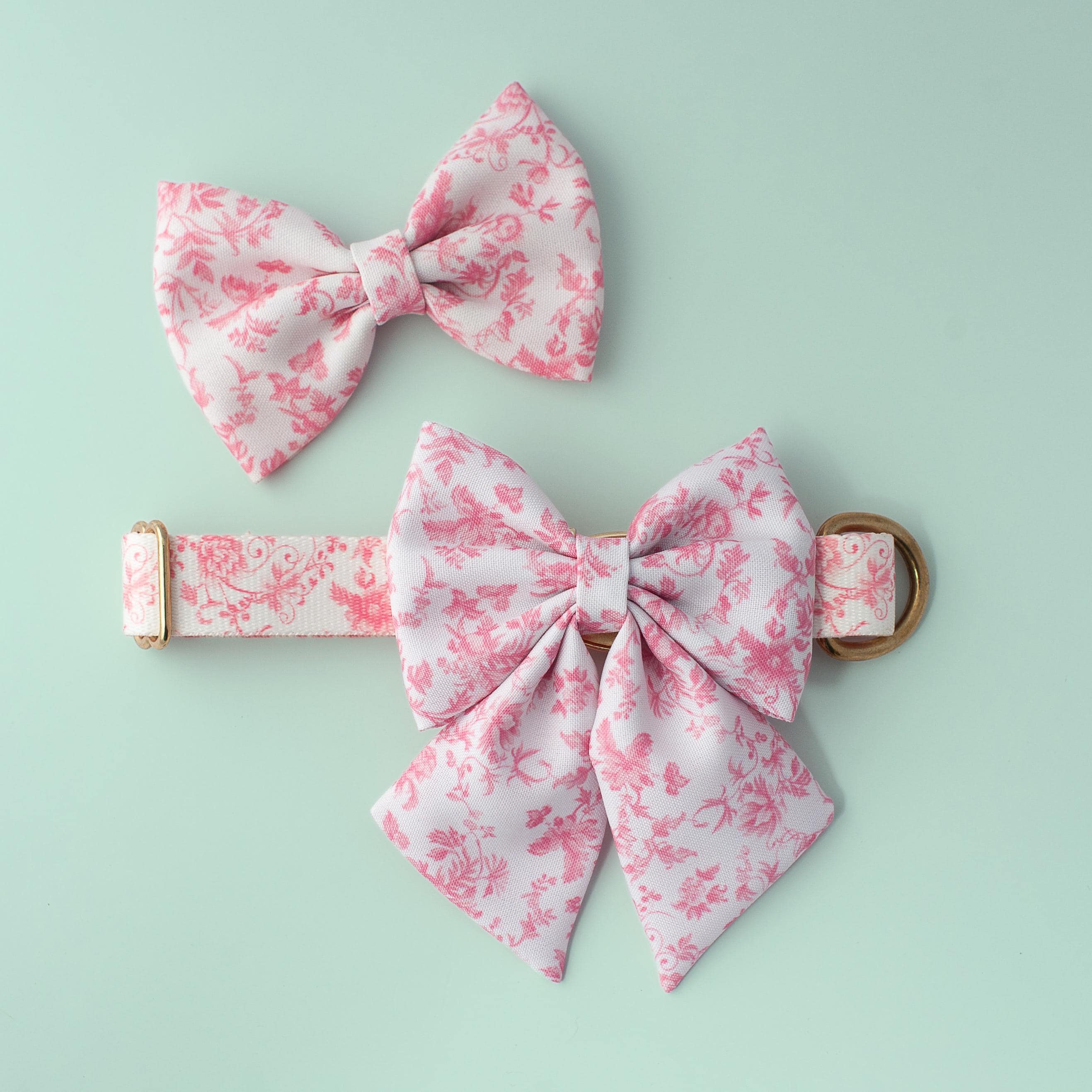 Pink Floral Dog Bow With or Without Tails Coquette Toile Bowtie Pretty ...