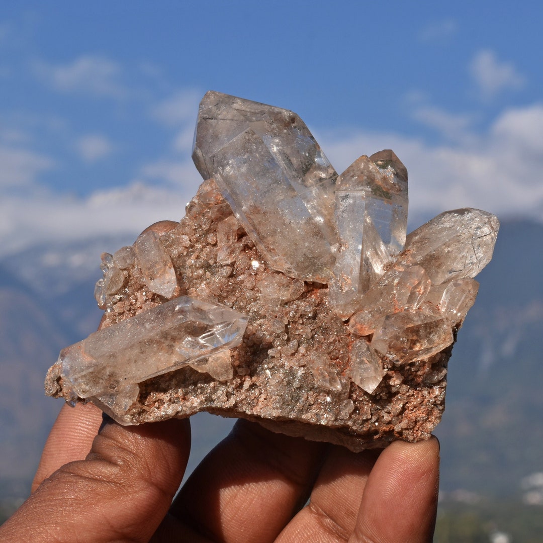 TOURMALINE Included AGNITITE QUARTZ Crystal Cluster. Himalayan ...