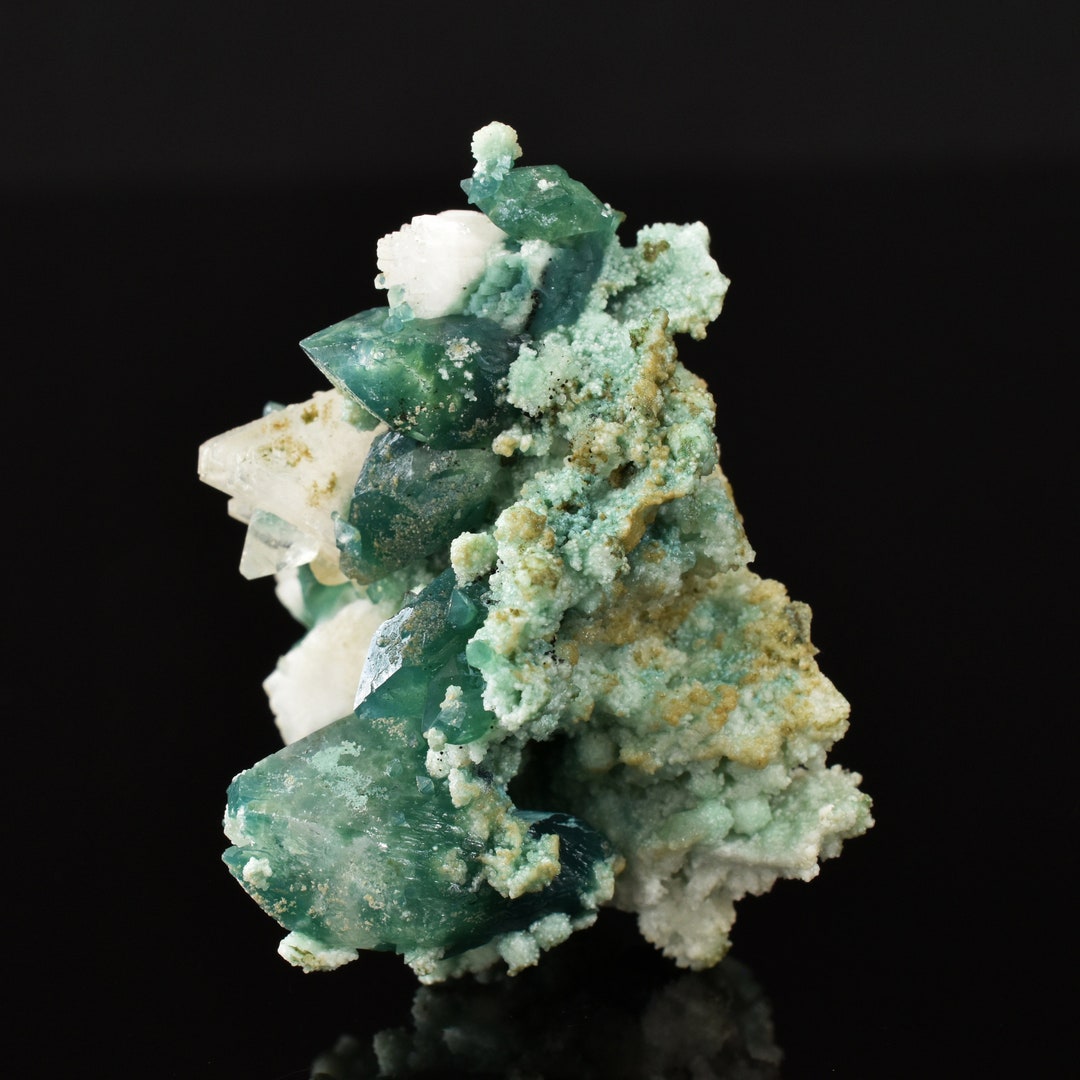 Rare QUARTZ Flowers on CELADONITE Included Green APOPHYLLITE Double ...