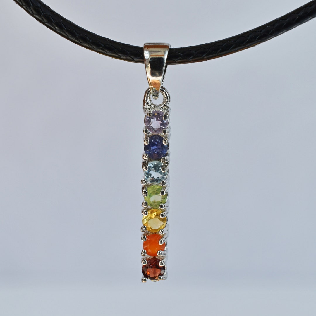 KUNDALINI CHAKRA Healing 7 Gemstone PENDANT. Hand Made in 925 Sterling ...