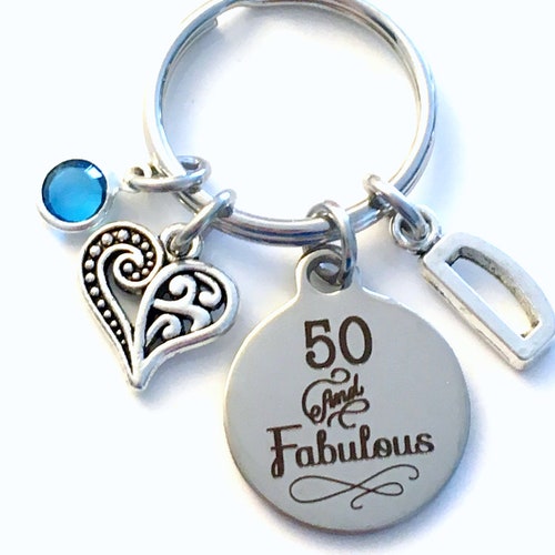 Personalized 50th Birthday Keychain With Birthstone Fabulous - Etsy
