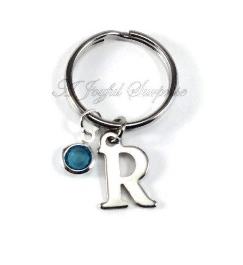Initial Key Chain Monogram Keychain Letter and Birthstone - Etsy