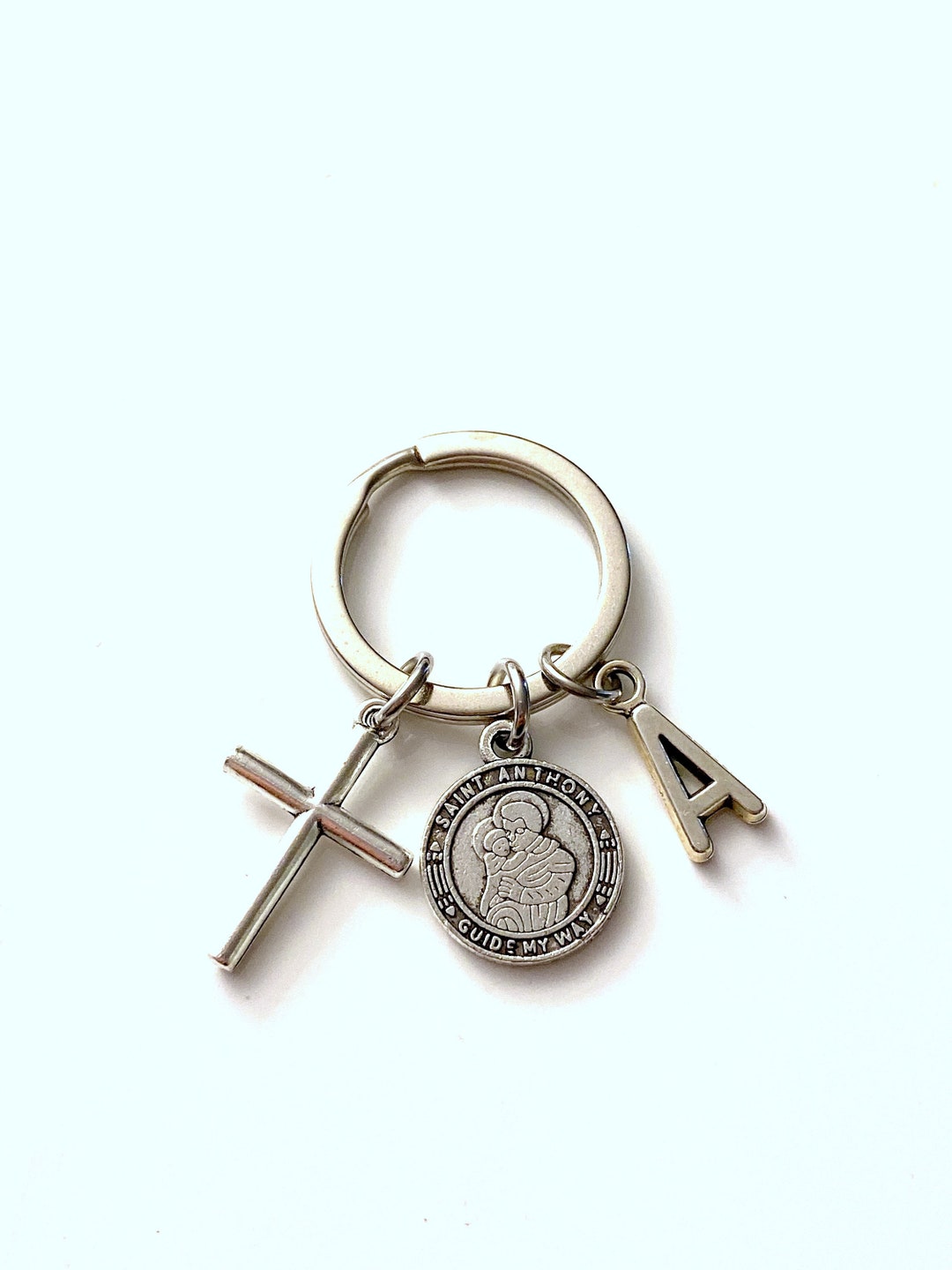 St Anthony Gift, Saint Anthony Keychain, Religion Medallion Charm ...