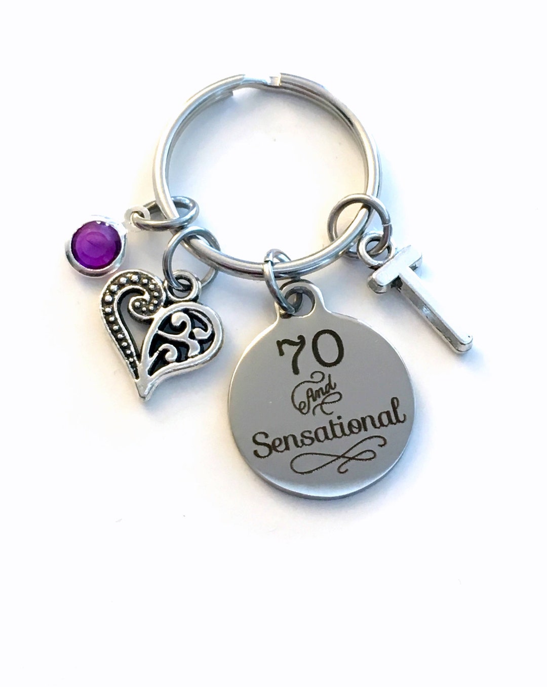 70th Birthday Gift for Mom Keychain, 70 and Sensational Key Chain ...