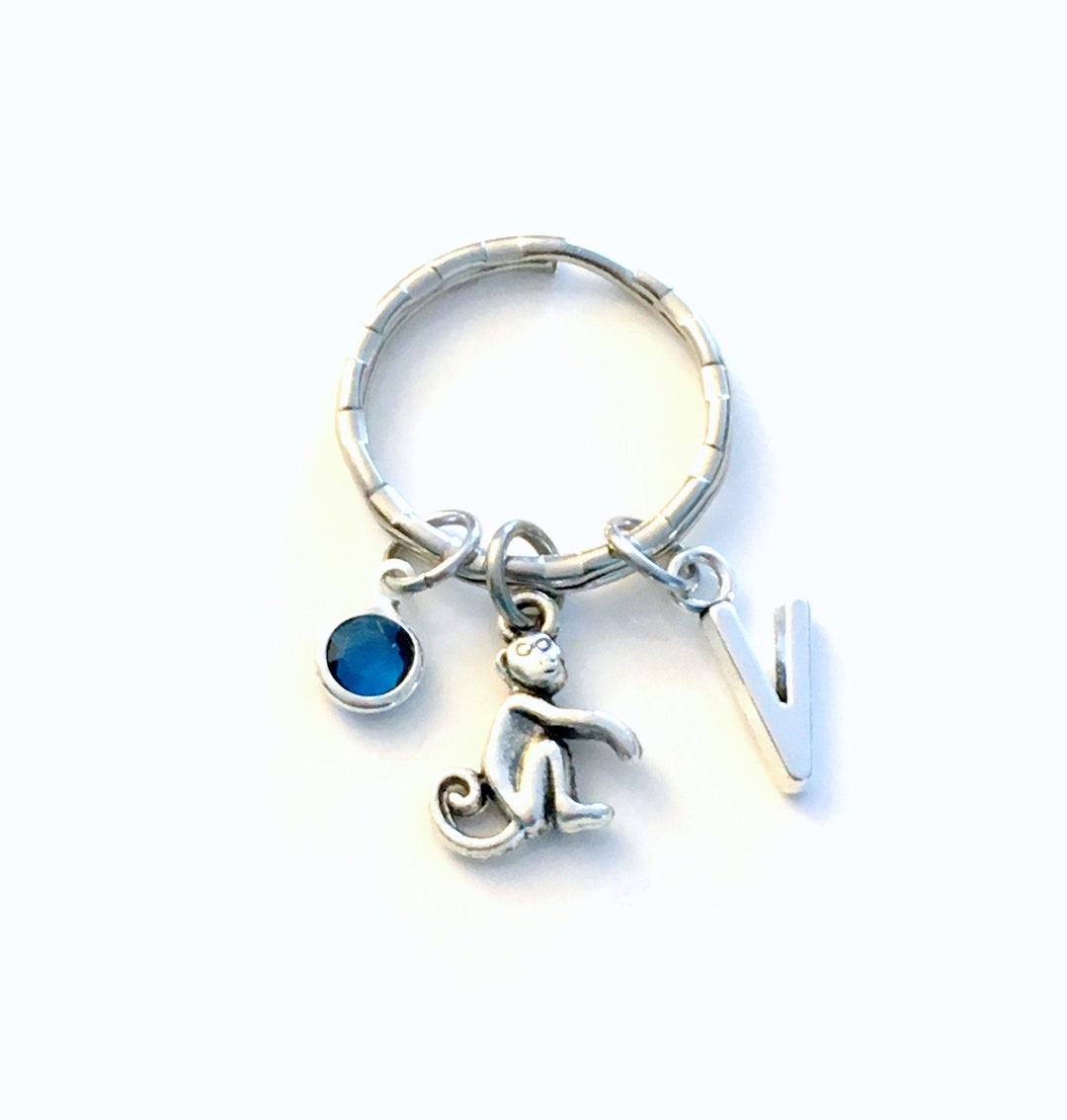 Monkey Keychain, Personalized Monkey Keyring, Silver Monkey Charm Key ...