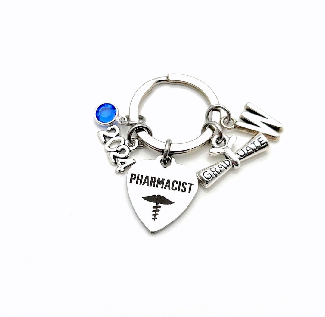 Graduation Gift for Pharmacist Keychain, 2024 Rx Key Chain, Initial ...