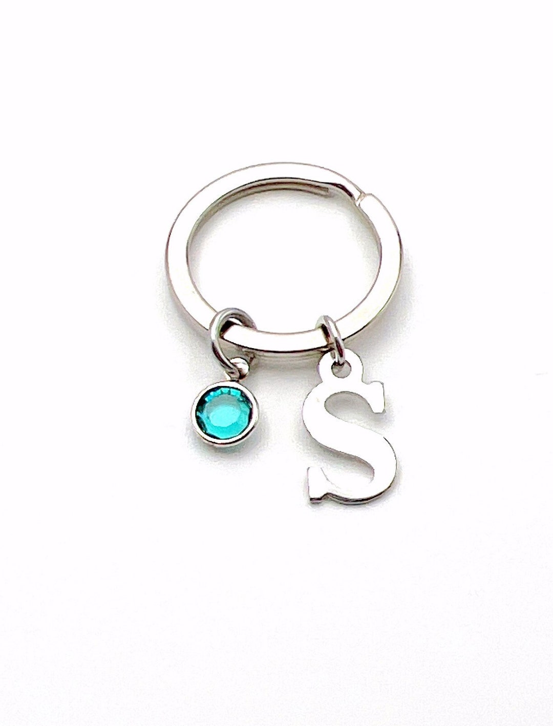 Initial Key Chain, Monogram Keychain, Letter and Birthstone Keyring ...
