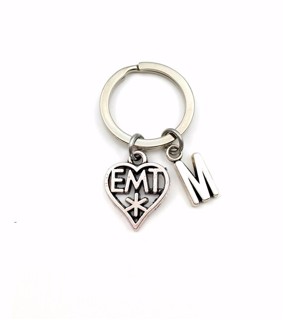 EMT Keyring With Initial Paramedic Key Chain Silver Keychain | Etsy