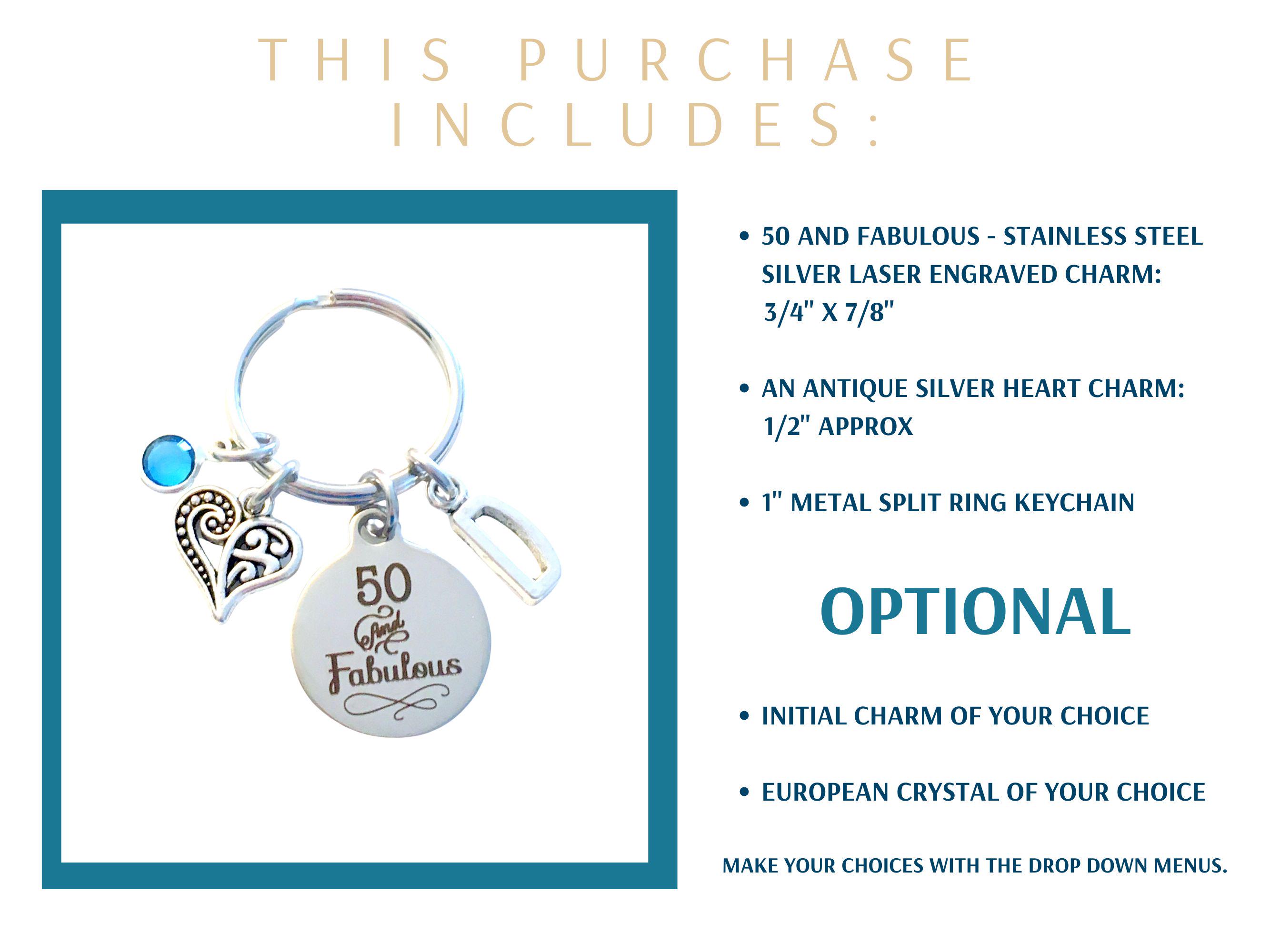 50th Birthday Gift for Women Keychain, 50 and Fabulous Key Chain, Fifty ...