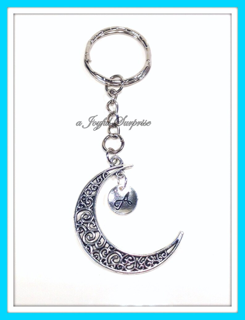 Crescent Moon Keychain With Initial Half Moon Key Chain - Etsy