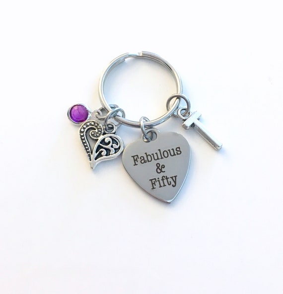 Gift for 50th Birthday Keychain Fifty and Fabulous Key Chain | Etsy
