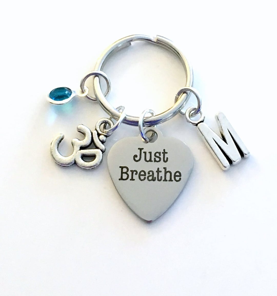 Just Breathe Keychain, Ohm Keyring, Mantra Gift for Yoga Teacher Key ...
