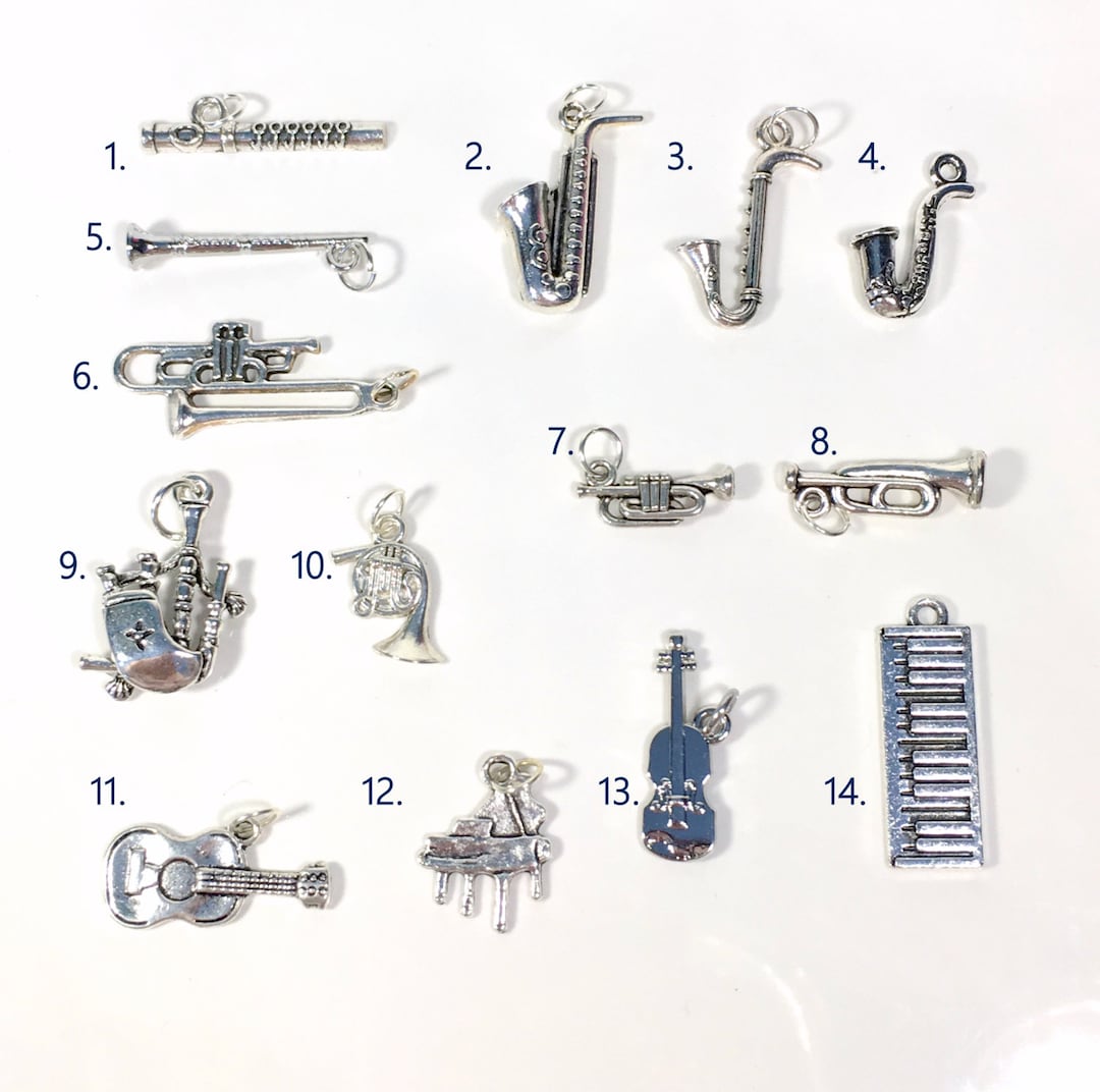 Music Charm, Your Choice of Music Instrument Charm, Saxophone, Violin ...