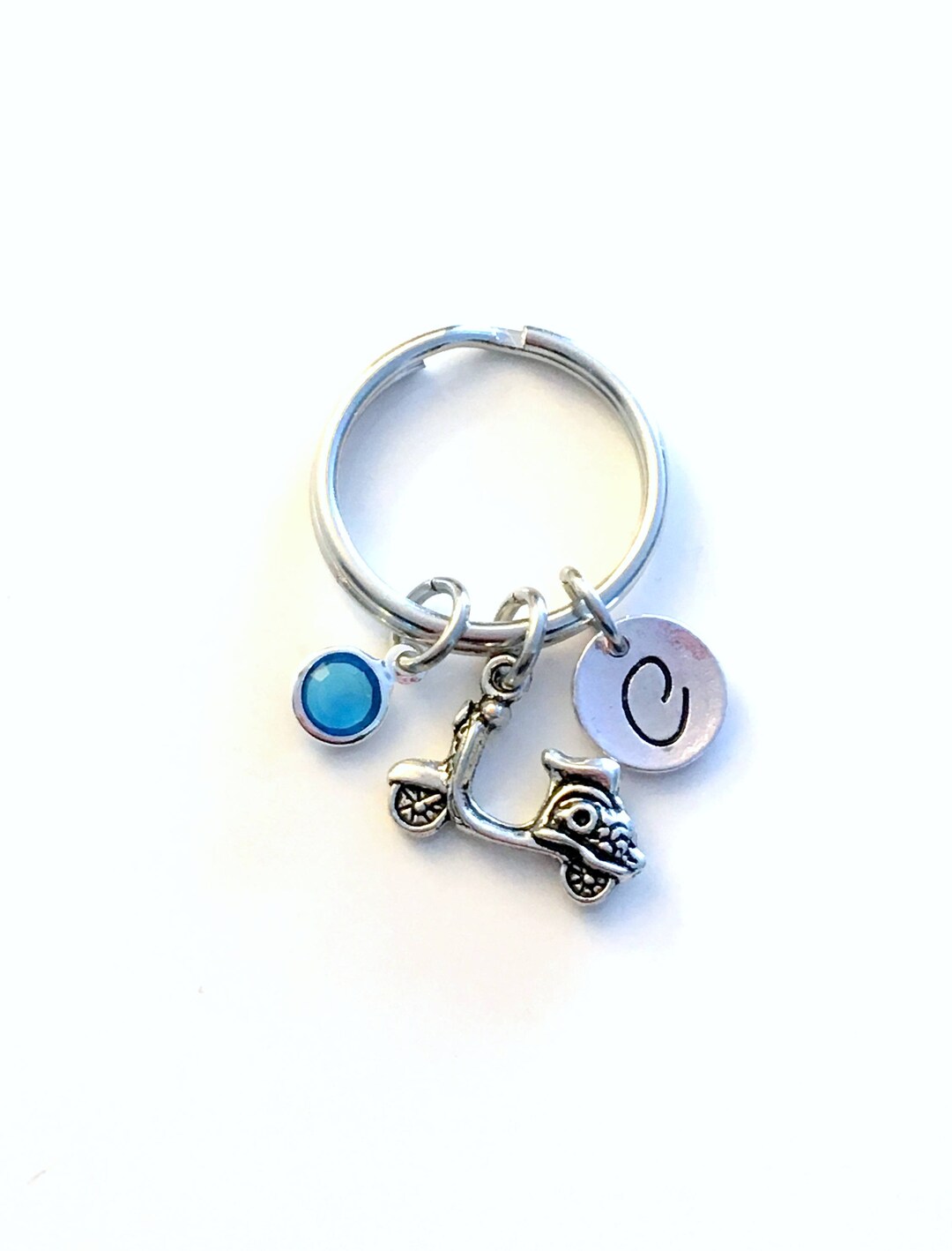 Scooter Keychain for Her, Vespa Charm Key Ring, Silver Moped Keychain ...