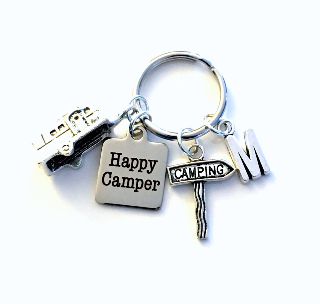 Camping Keychain, Happy Camper Key Chain, Gift for Campground Friend ...