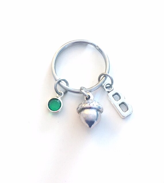 Acorn Keyring Personalized Acorn Keychain Silver Charm - Etsy