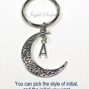 Crescent Moon Keychain With Initial Half Moon Key Chain - Etsy