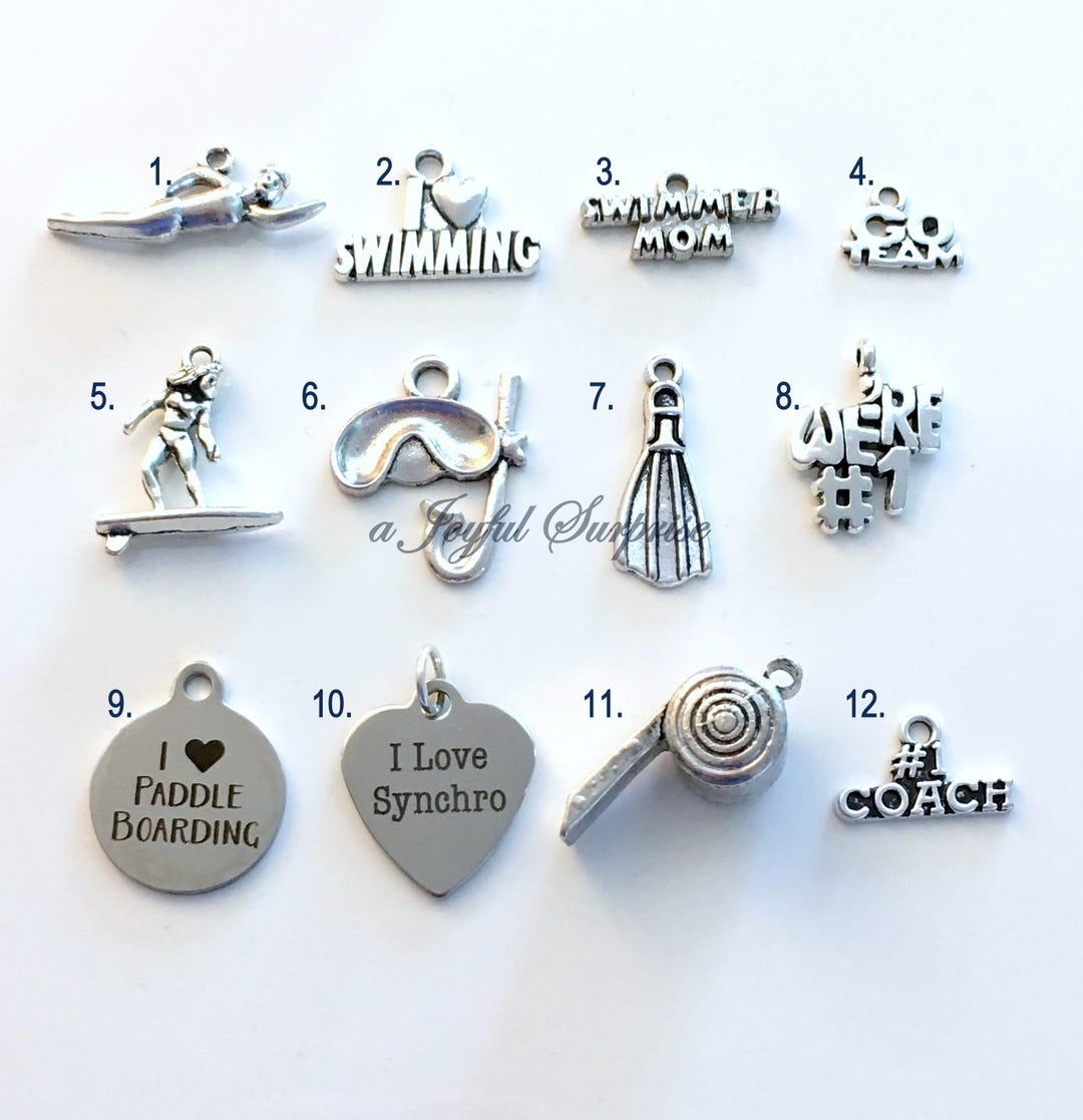 Water Sports Charm Add on to Listing Single Pendant Silver Swimmers Mom ...