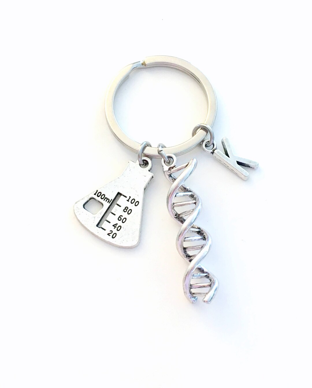 Science Keychain / Laboratory Researcher Keyring / DNA Beaker Silver ...