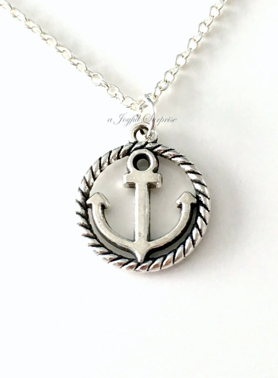 Silver Anchor Necklace With Rope Circle Anchor Jewelry Gift | Etsy