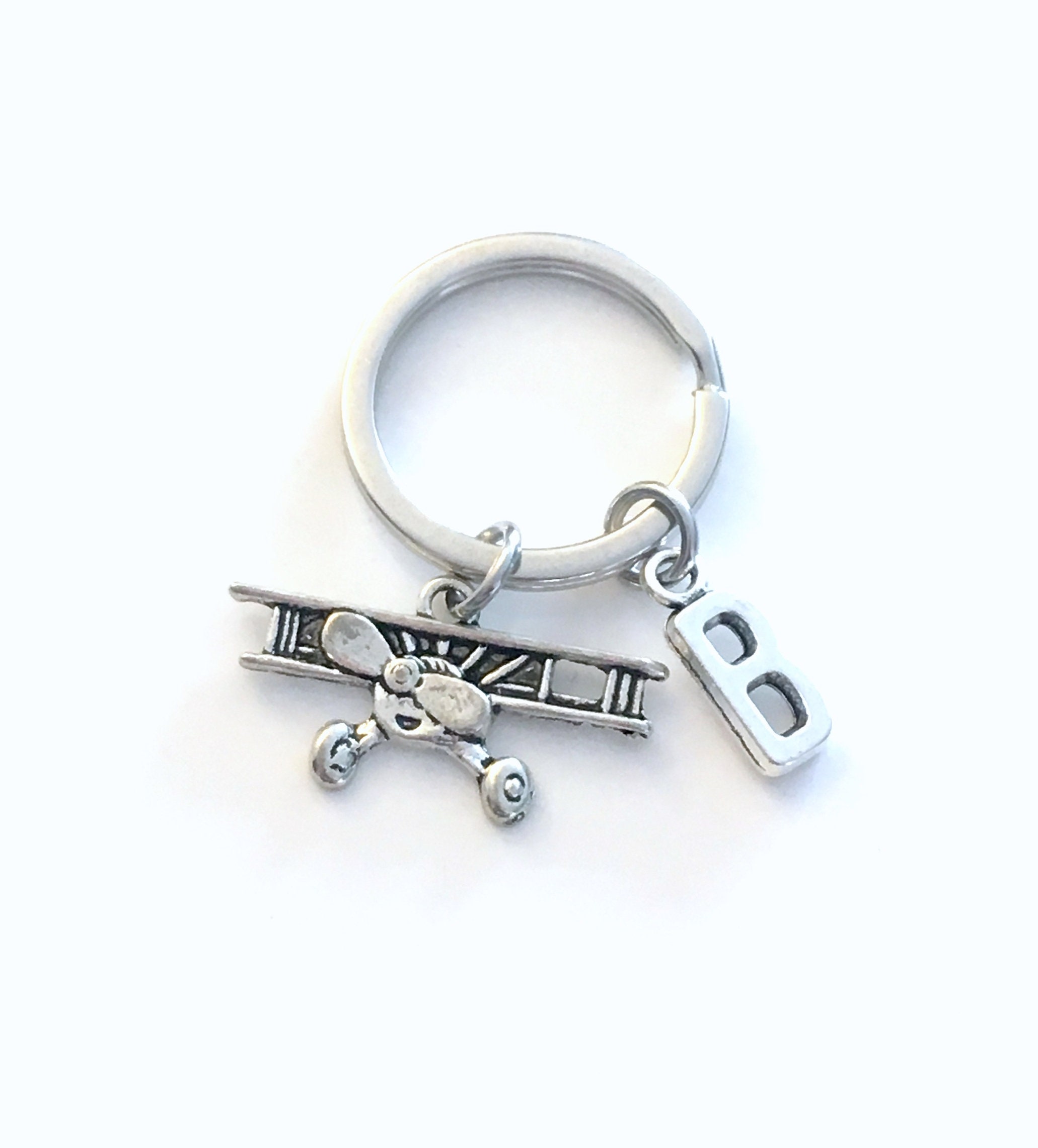 Airplane Key Chain Pilot's Keychain Silver Propeller - Etsy