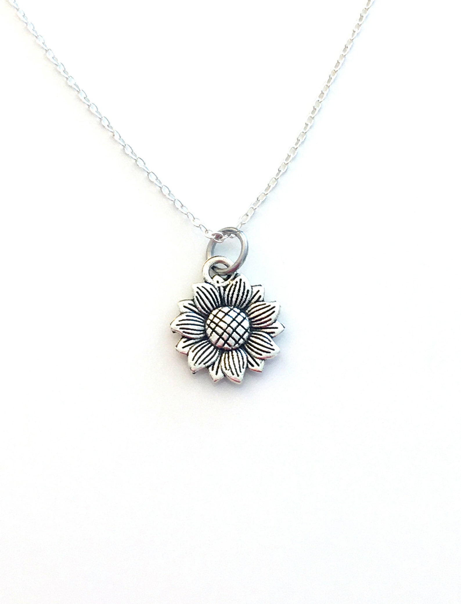 Sunflower Necklace, Sun Flower Jewelry, Silver Floral Charm, Gift for ...
