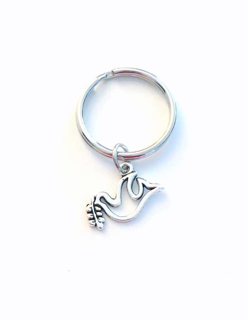 Peace Dove Keychain with Initial Birthstone Bird Key Chain | Etsy