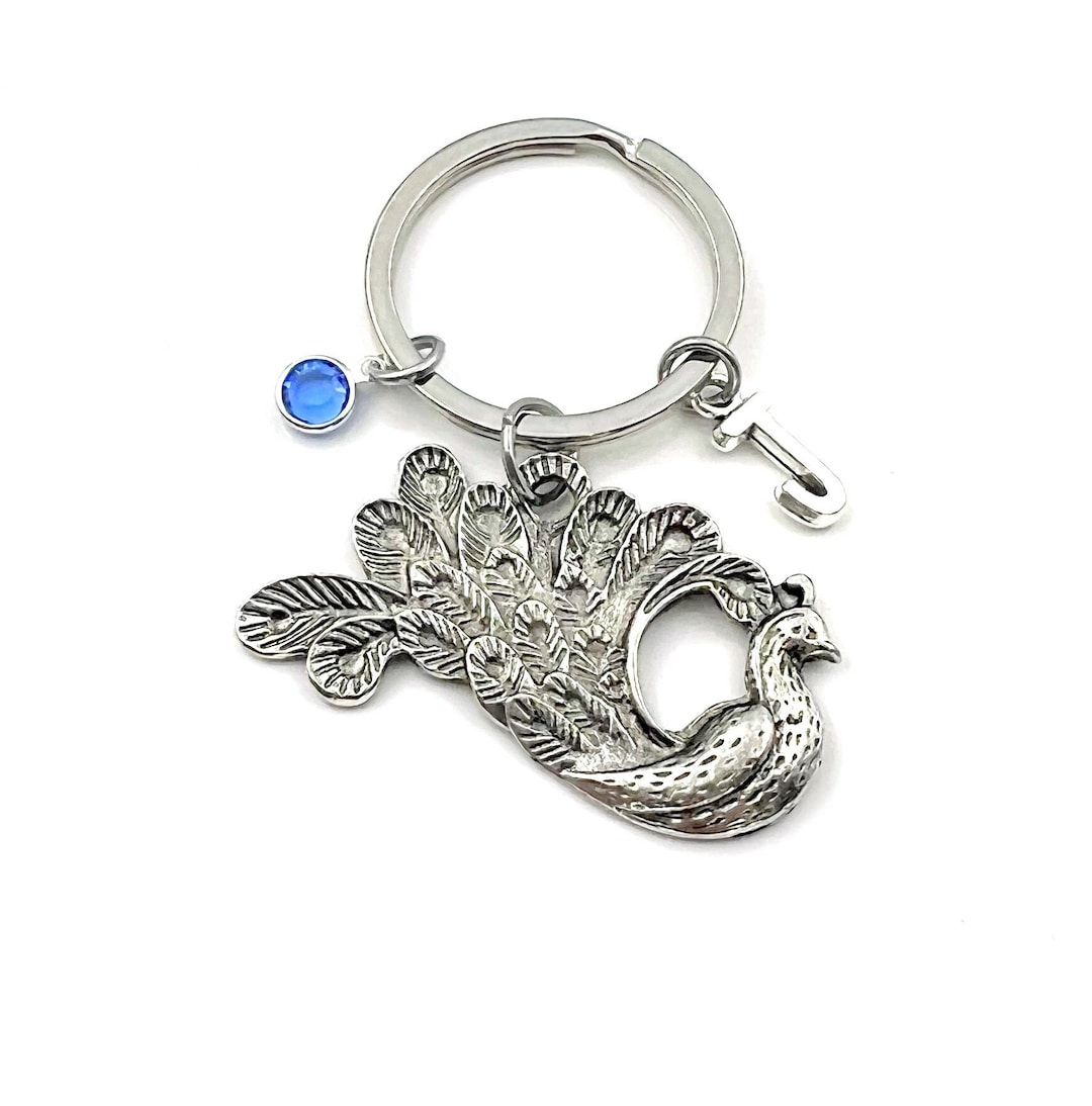 Peacock Gift, Peacock Keychain, Bird Keyring, Animal Key Chain, Silver ...