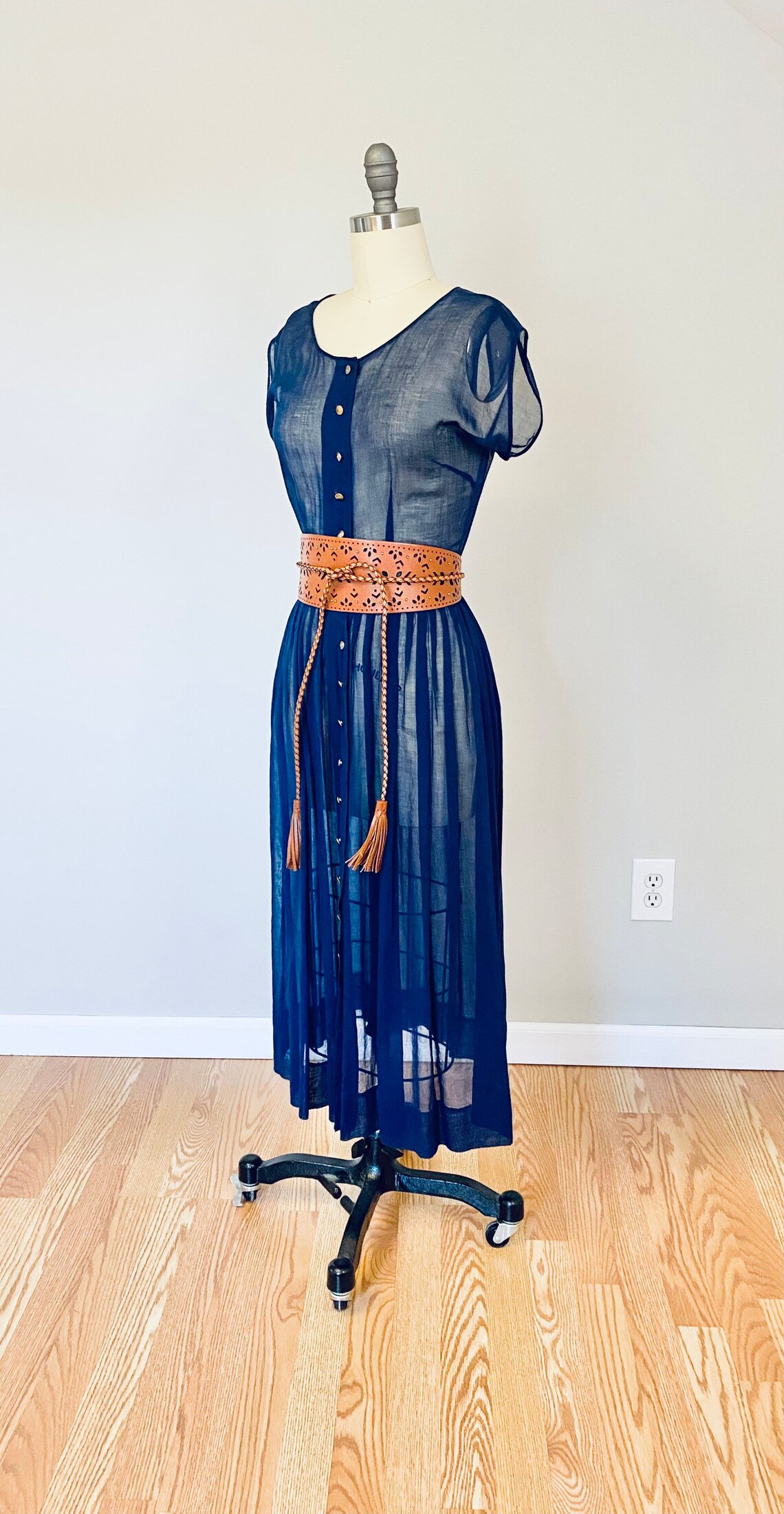 Vintage 1950s Sheer Navy Blue Dress / 50s Maxi Dress With | Etsy