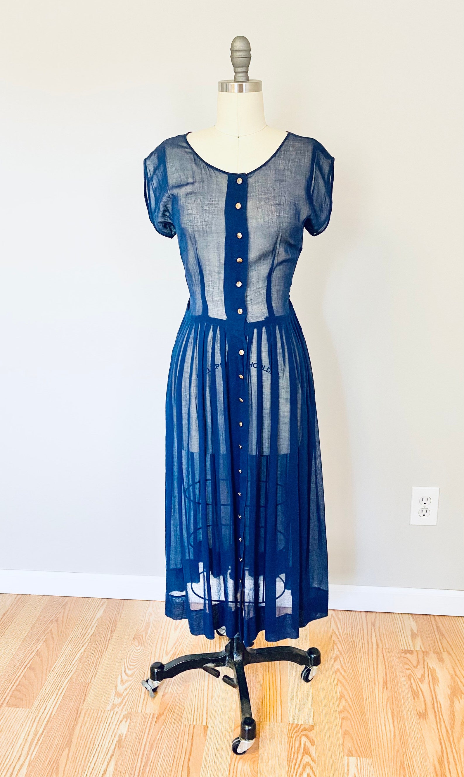 Vintage 1950s Sheer Navy Blue Dress / 50s Maxi Dress With | Etsy